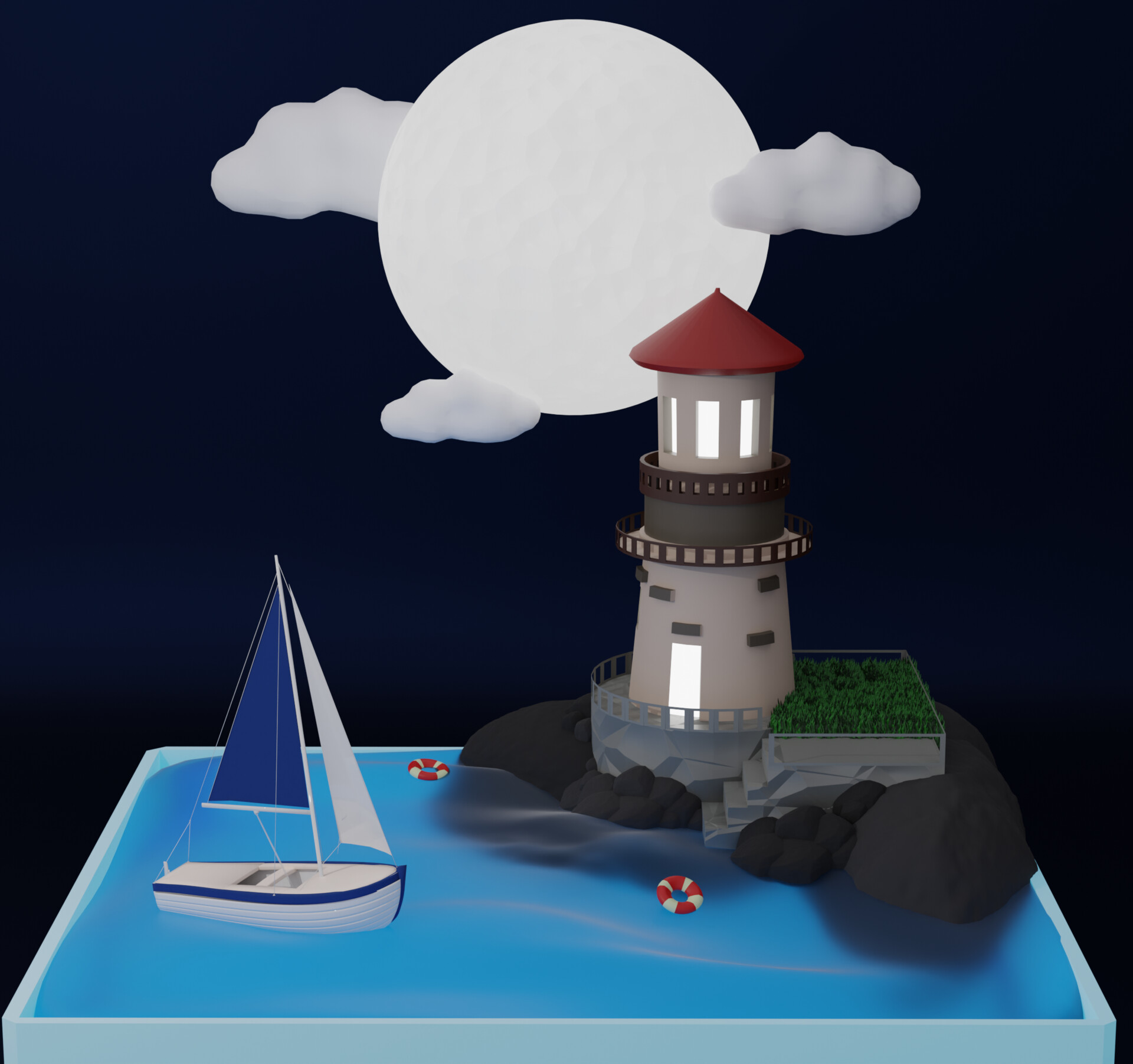 ArtStation - Lighthouse and Sailboat