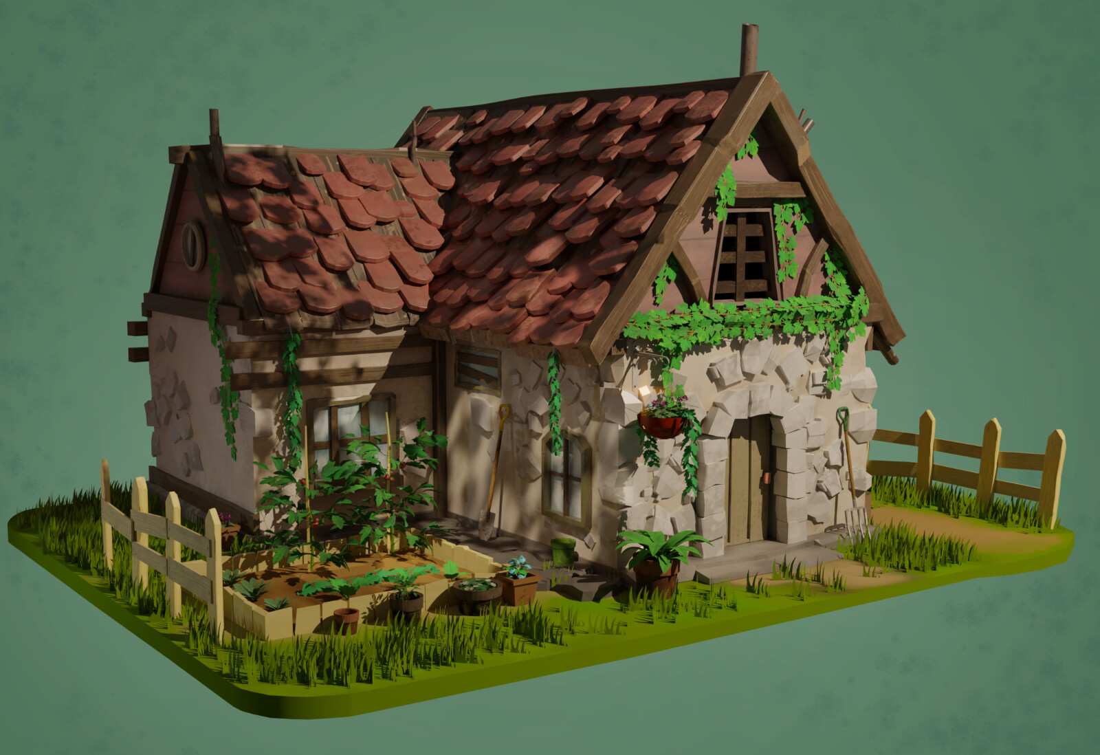 ArtStation - Low-Poly Village House/Garden
