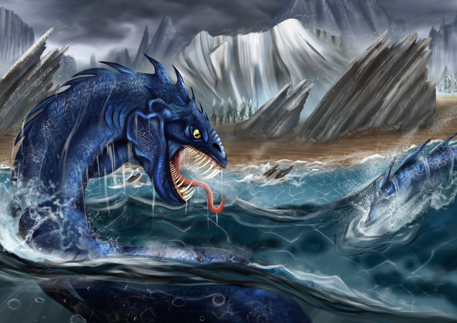 ArtStation - WIP commission. Sea serpent