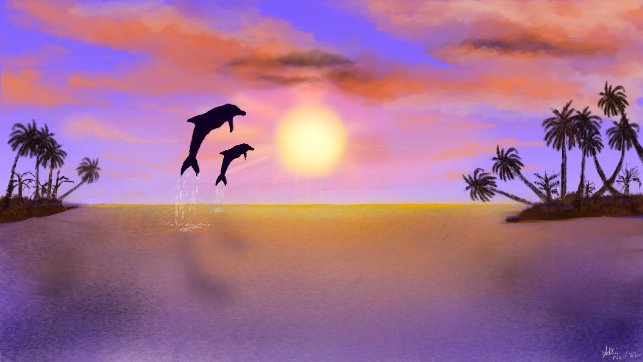 ArtStation - Dolphin Sunset Seascape