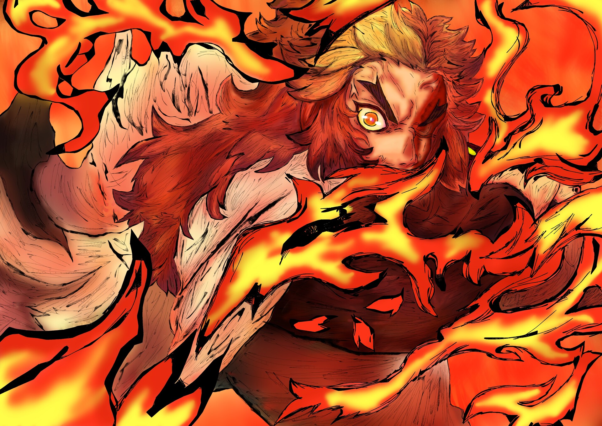 ArtStation - Kyojuro Rengoku, from Kimetsu no Yaiba