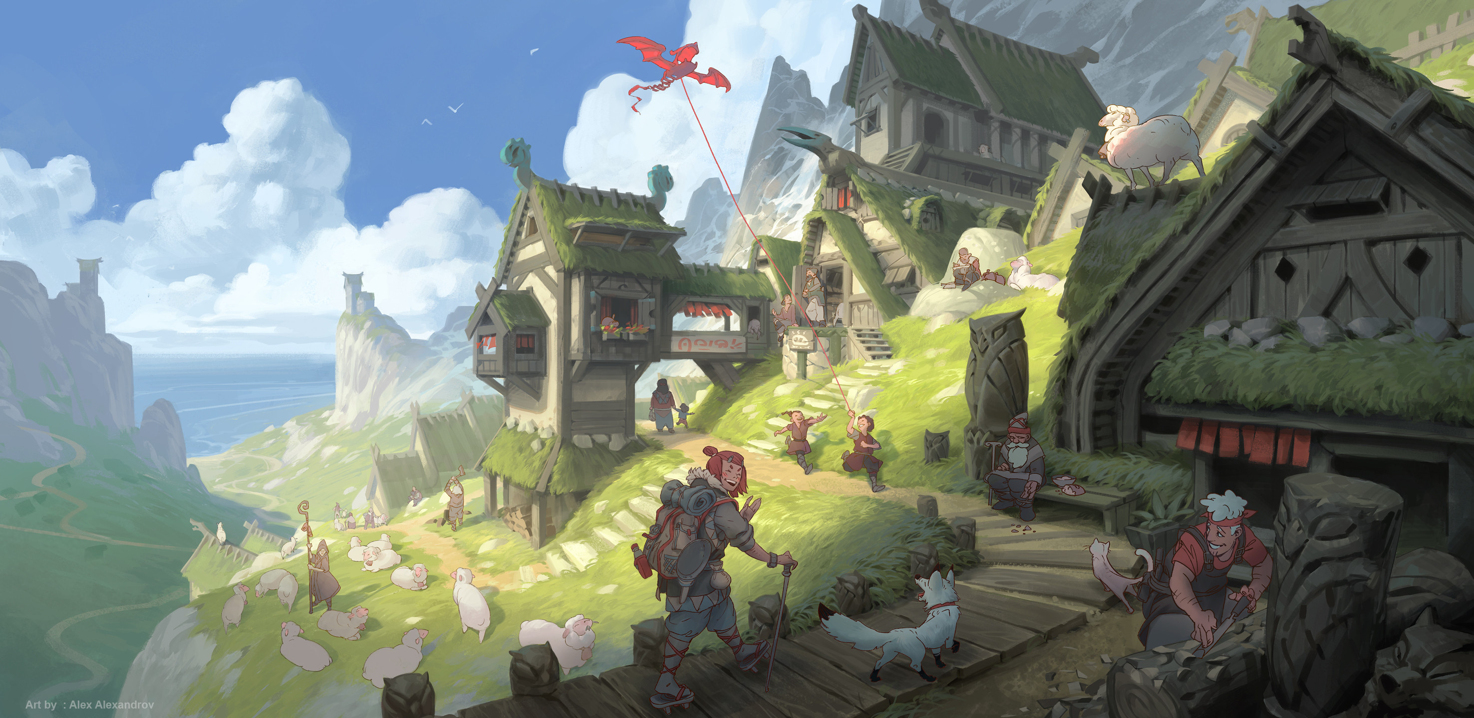 Mountain Village, by Alex Alexandrov : r/ImaginaryVillages