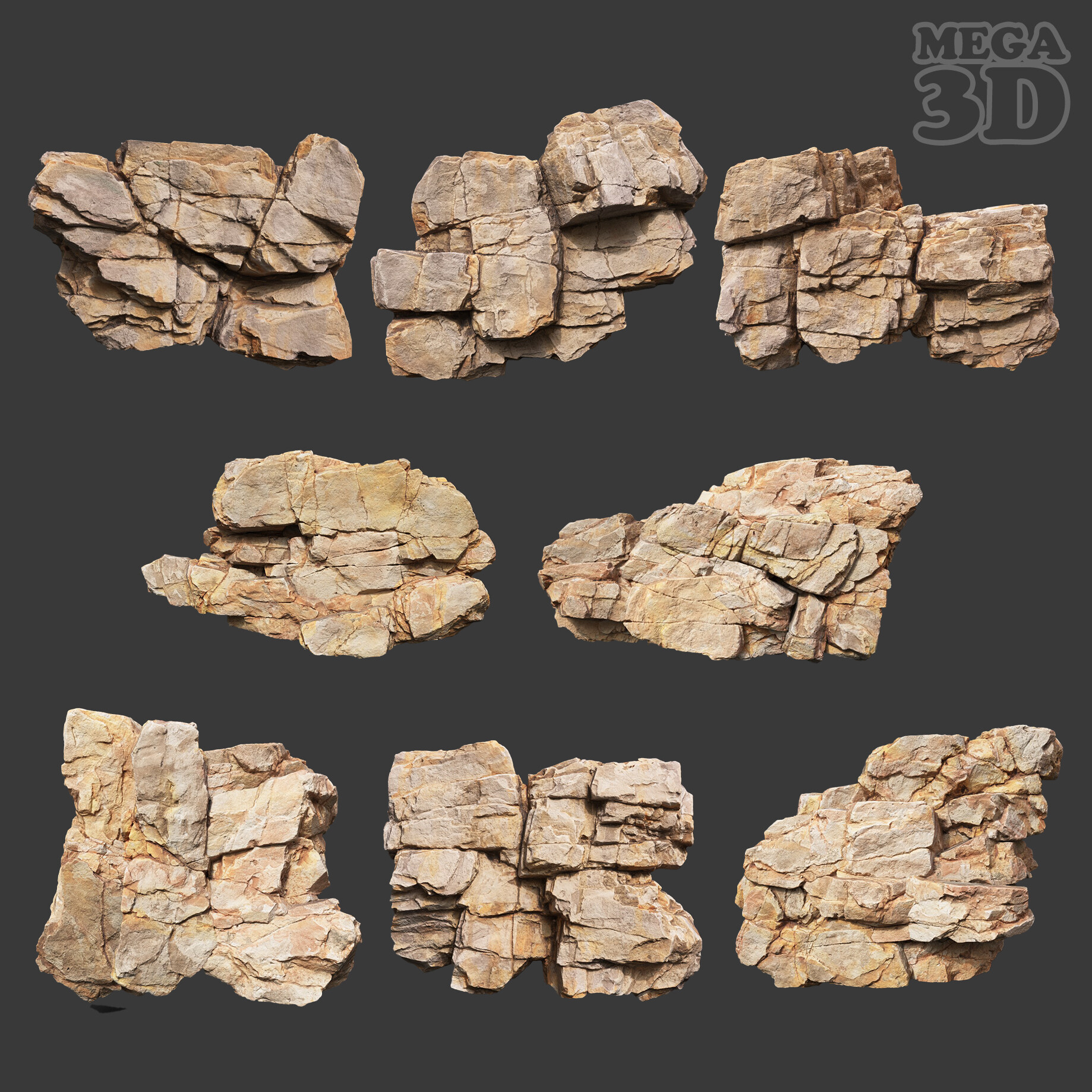 ArtStation - High Poly Yellow Cliff Face Modular 221208 - Ultra HD 16K Texture