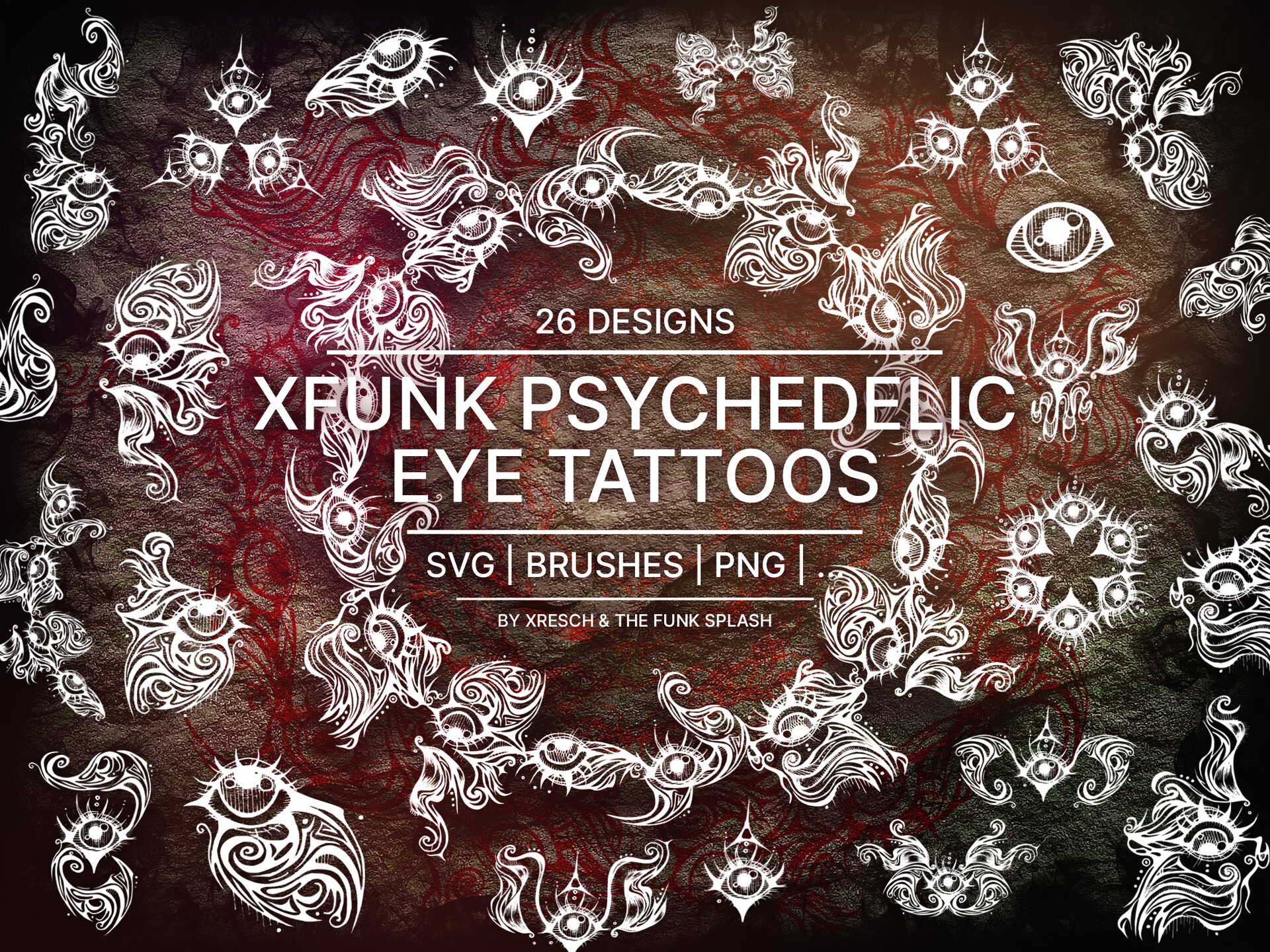 ArtStation - XFunk Psychedelic Eye Tattoos (Vector, PNG, Brushes)
