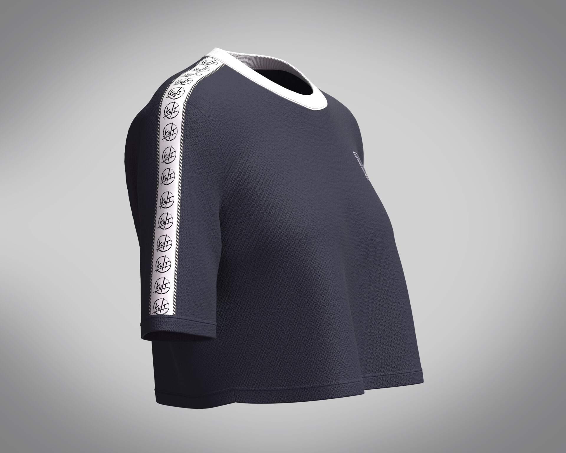 Kult - Girls cropped taped ringer t-shirt co-ord in navy