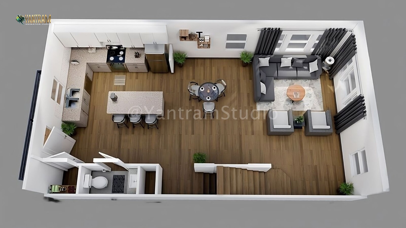 Yantram Architectural Design Studio - 3D Floor Plan Rendering for a Visionary House in Austin, Texas