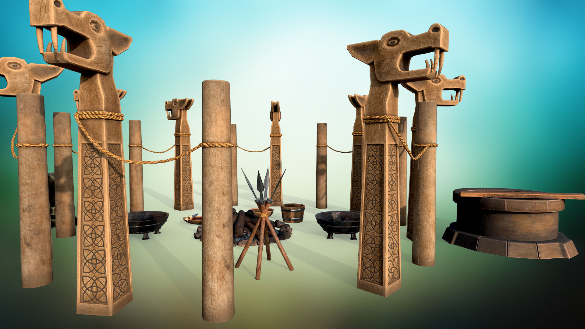 ArtStation - Stylized ritual altar columns bonfire grave sacrificial ...