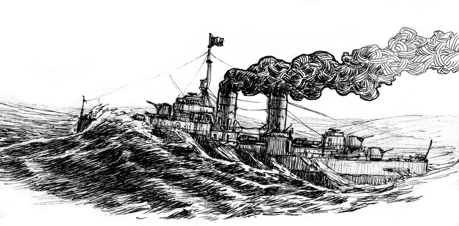 Roman Shakhmatov - WW2 Ships (Drawing in the subway)