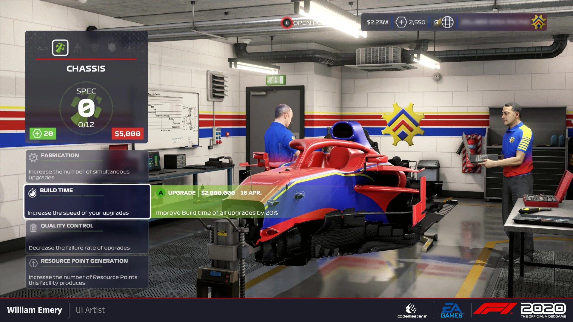 William Emery - F1 2020 - Facilities UI