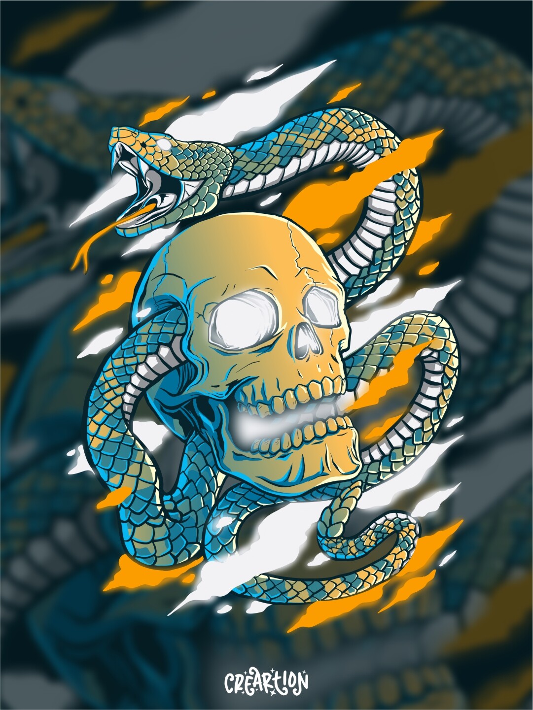 ArtStation - Illustration of Snake and Skull