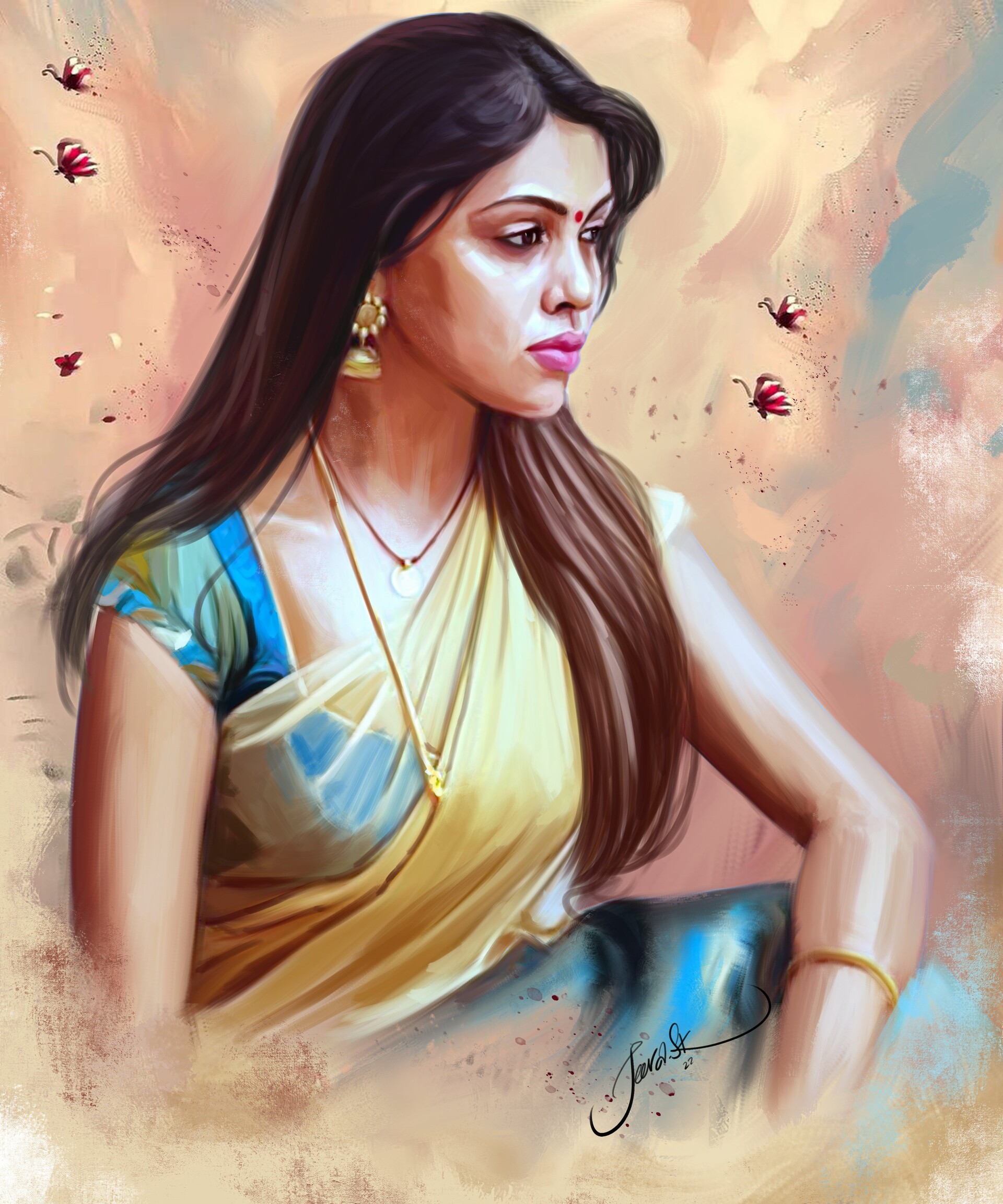 ArtStation - Actress Sri Nikha Painting 2022 #SriNikha #paintings