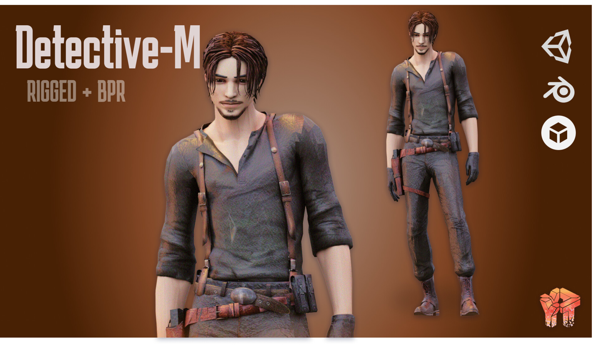 ArtStation - Detective Game Ready Low-poly 3D model (Rigged + PBR)