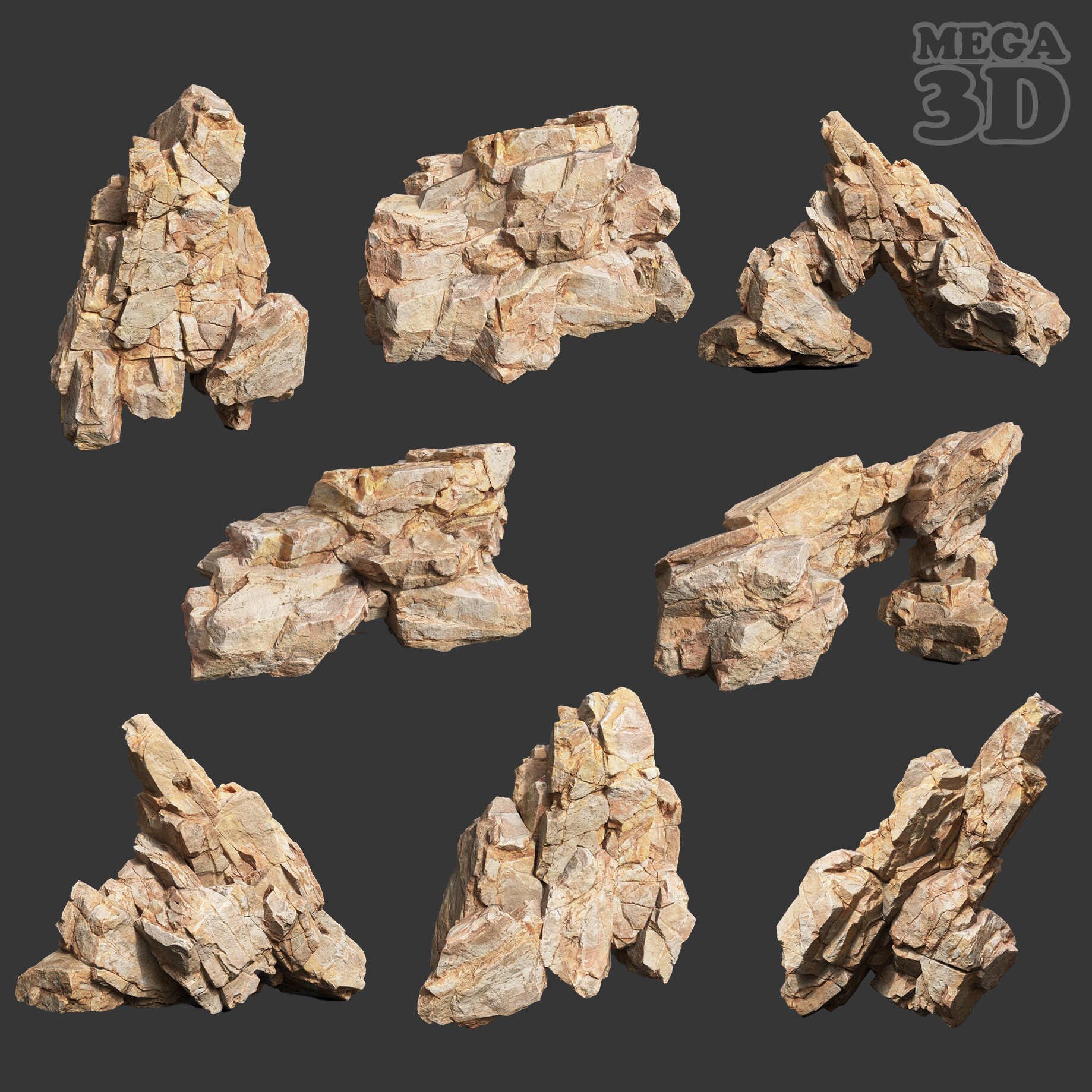 ArtStation - Low Poly Yellow Rock Formation 221219 - Ultra HD 16K Texture