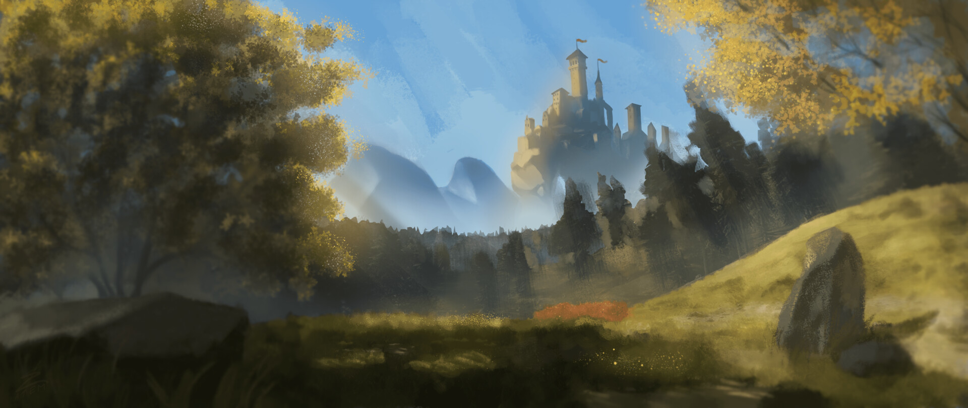 ArtStation - Fantasy castle in forest (landscape practice)
