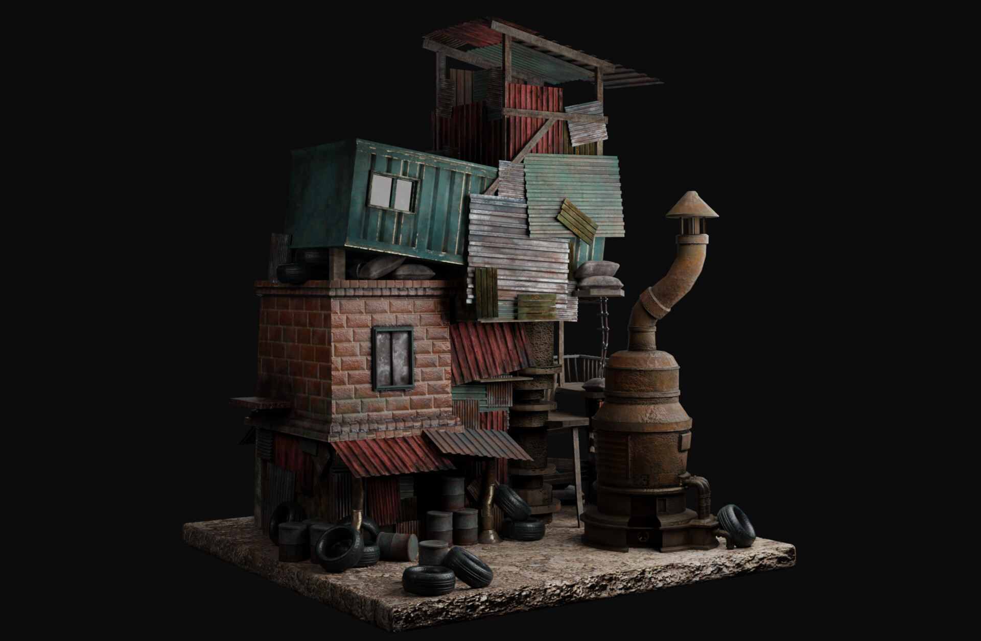 ArtStation - Post apocalyptic house - Industrial metal style