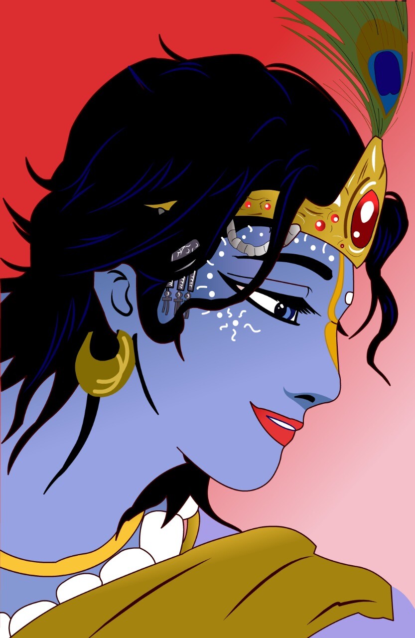 ArtStation - Krishna 2d digital drawing..🦚💙