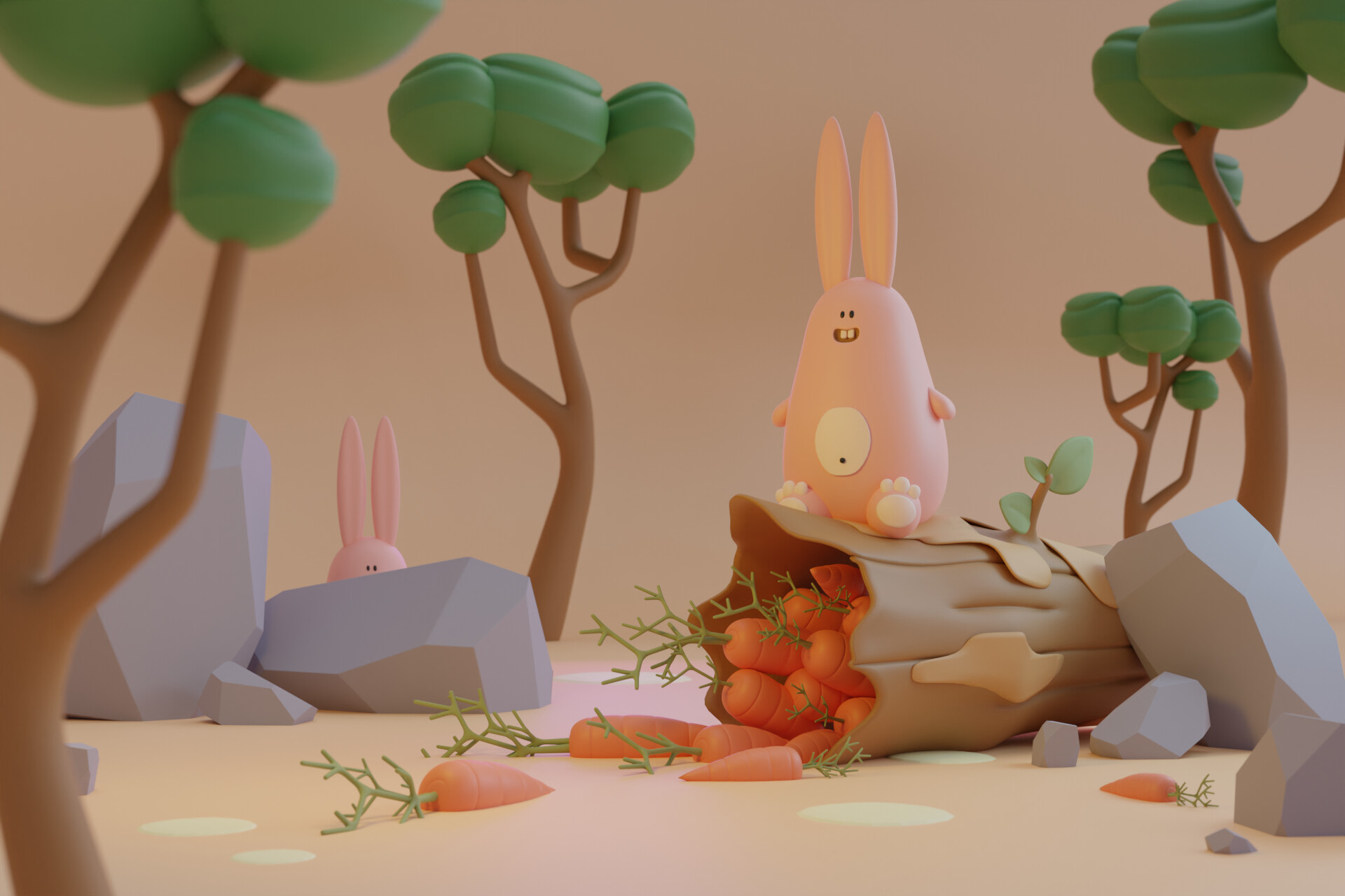 ArtStation - Hare hiding carrots. 3d character