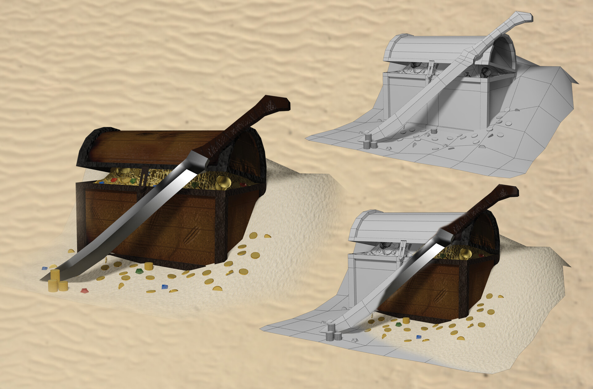 ArtStation - Low Poly Chest and Sword