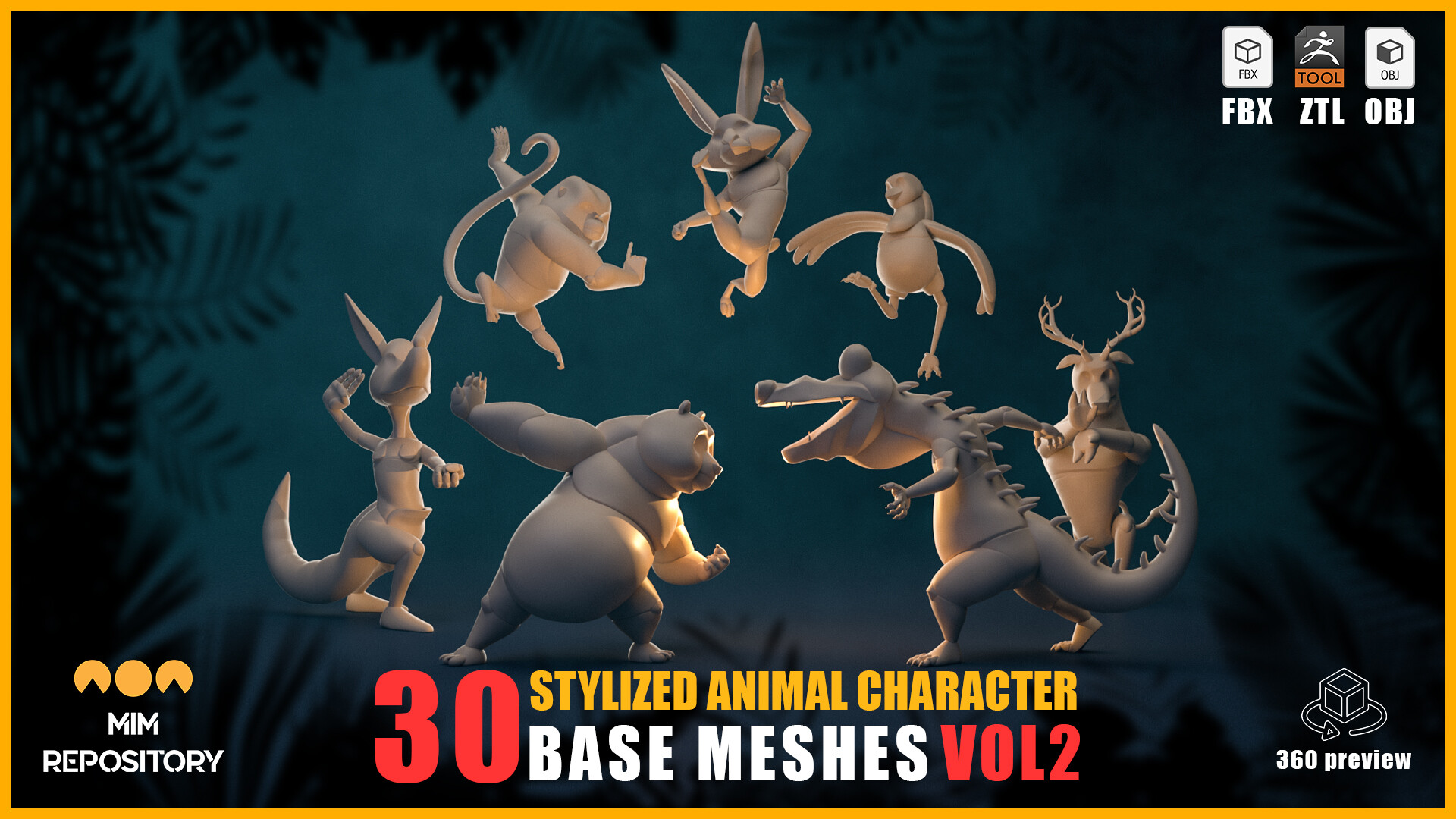 3D Assets Repository - 90 Stylized Animal Character Base Meshes Bundle