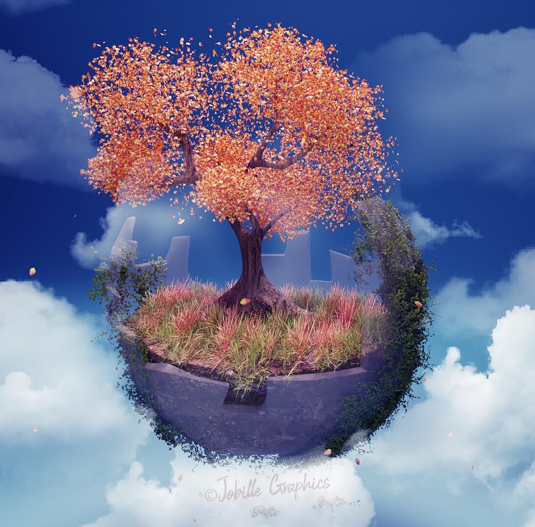 ArtStation - Floating tree in a glass pot