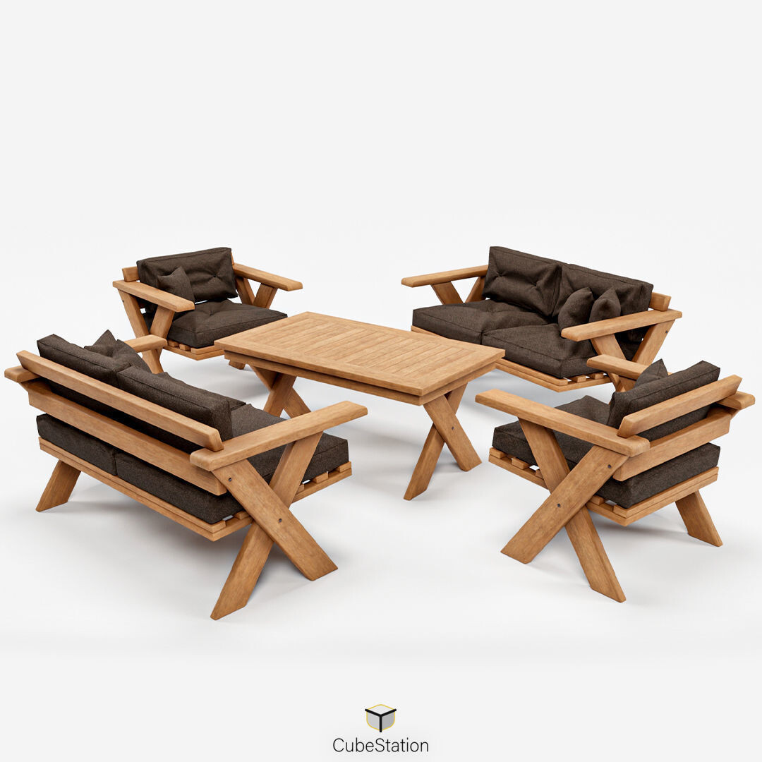 ArtStation - Wood Sofa Set 3D Model