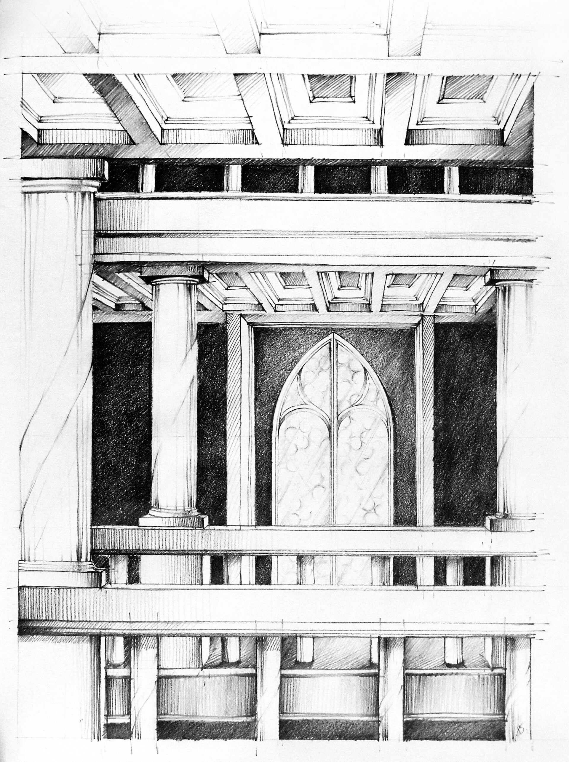Anca Lekka - Church interior sketch