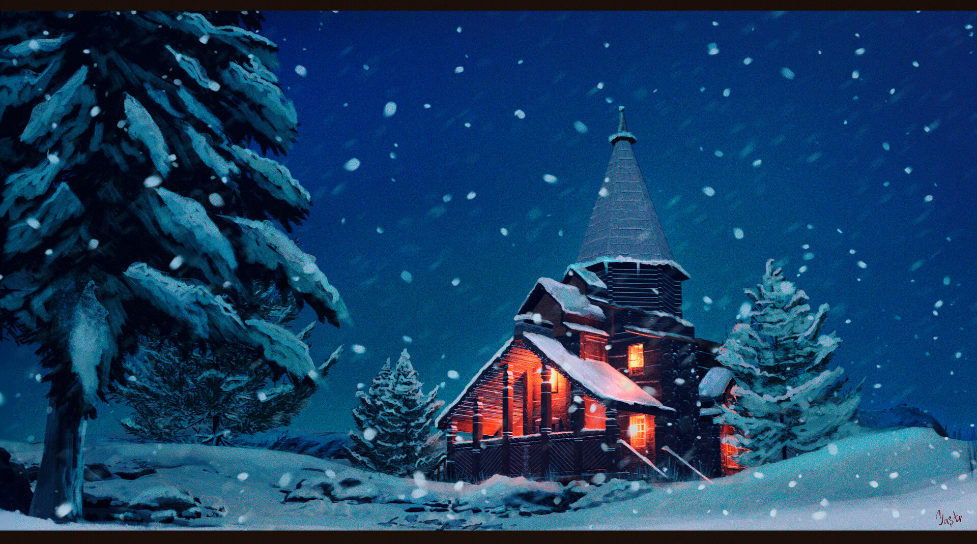 ArtStation - Night Christmas Landscape