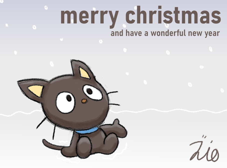 ArtStation - chococat sitting in the snow - christmas doodle