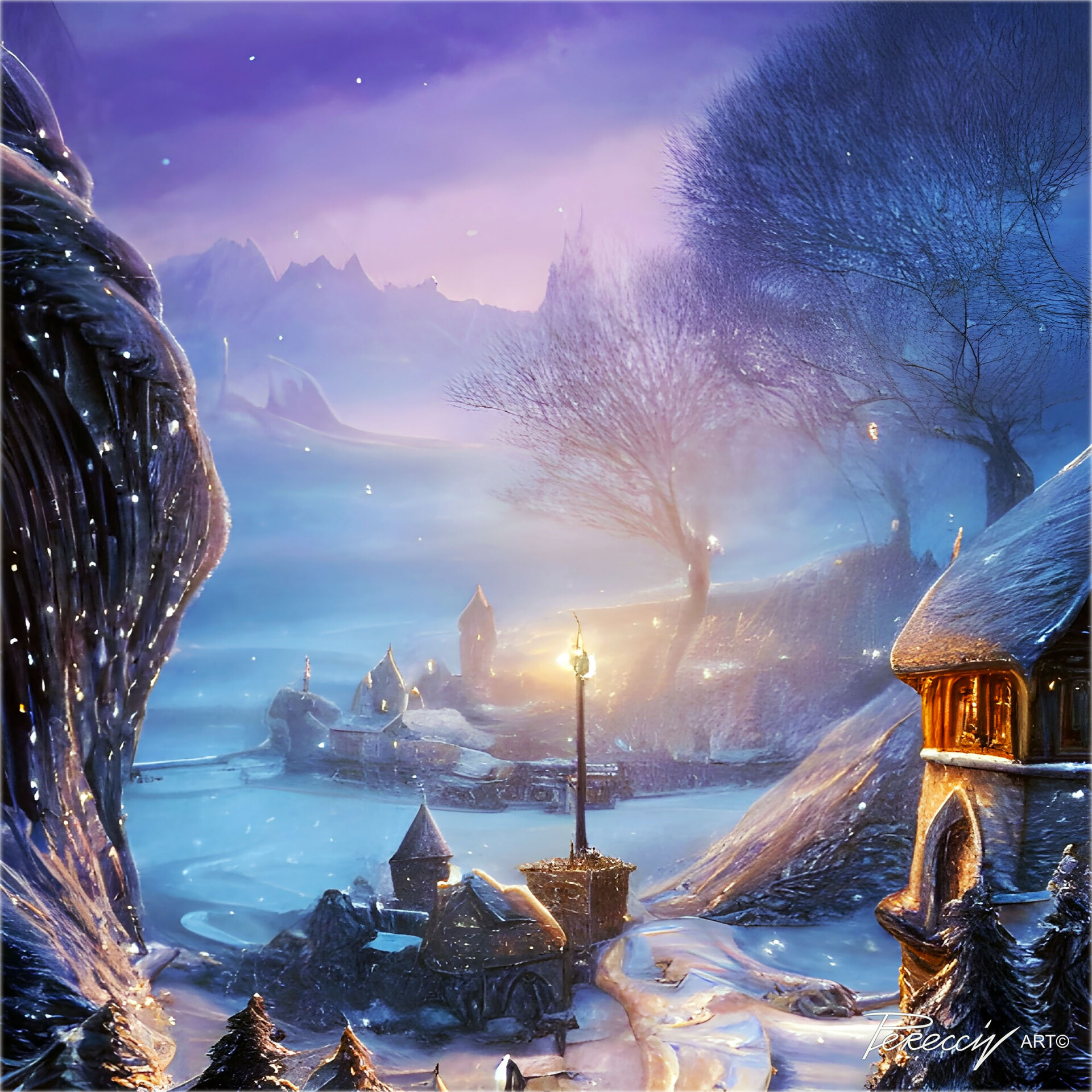 ArtStation - Magic Journeys: a village in the Kingdom of Mirrors in winter