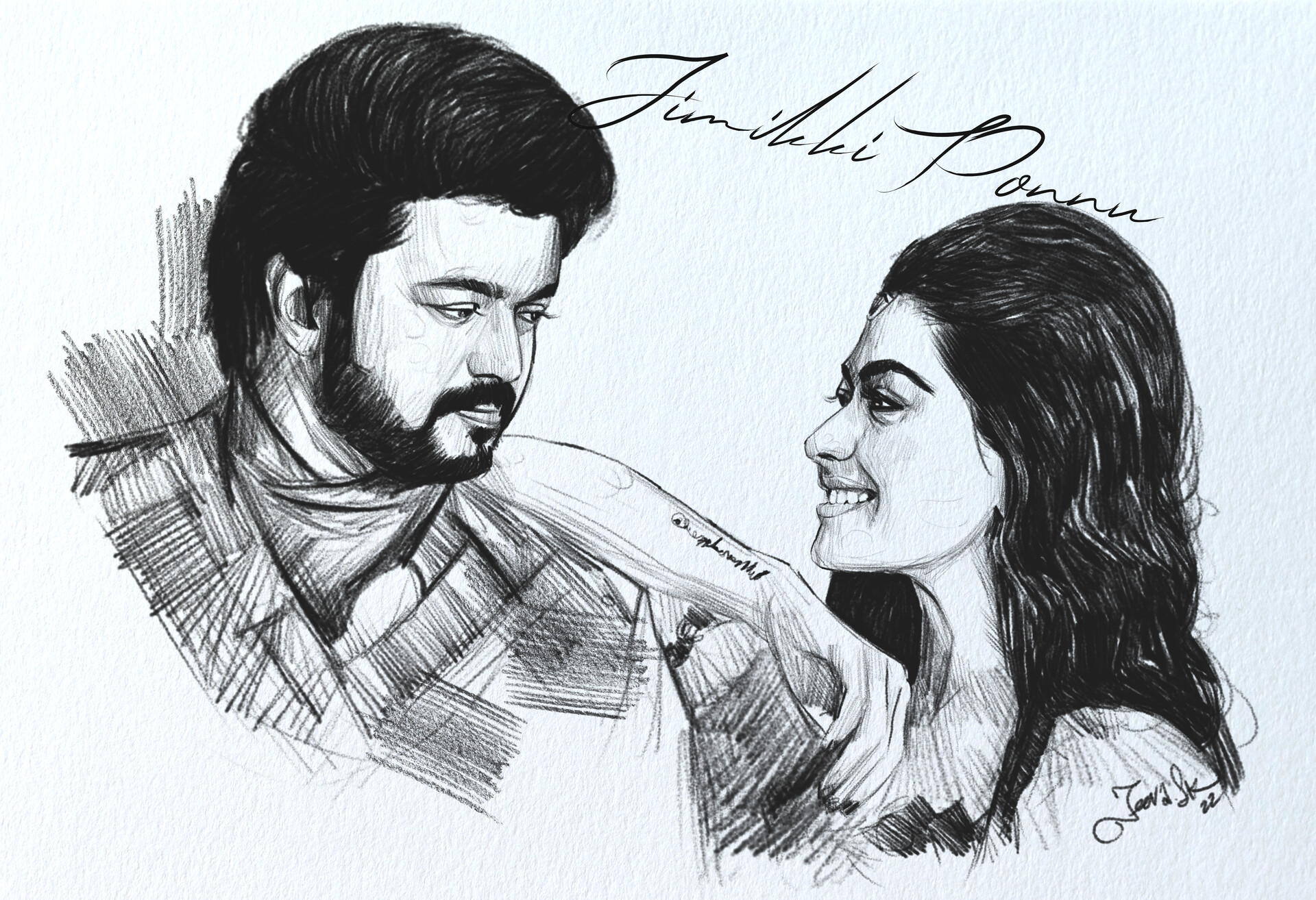 ArtStation - #JimikkiPonnu Thalapathy Vijay & Rashmika Mandanna Pencil ...