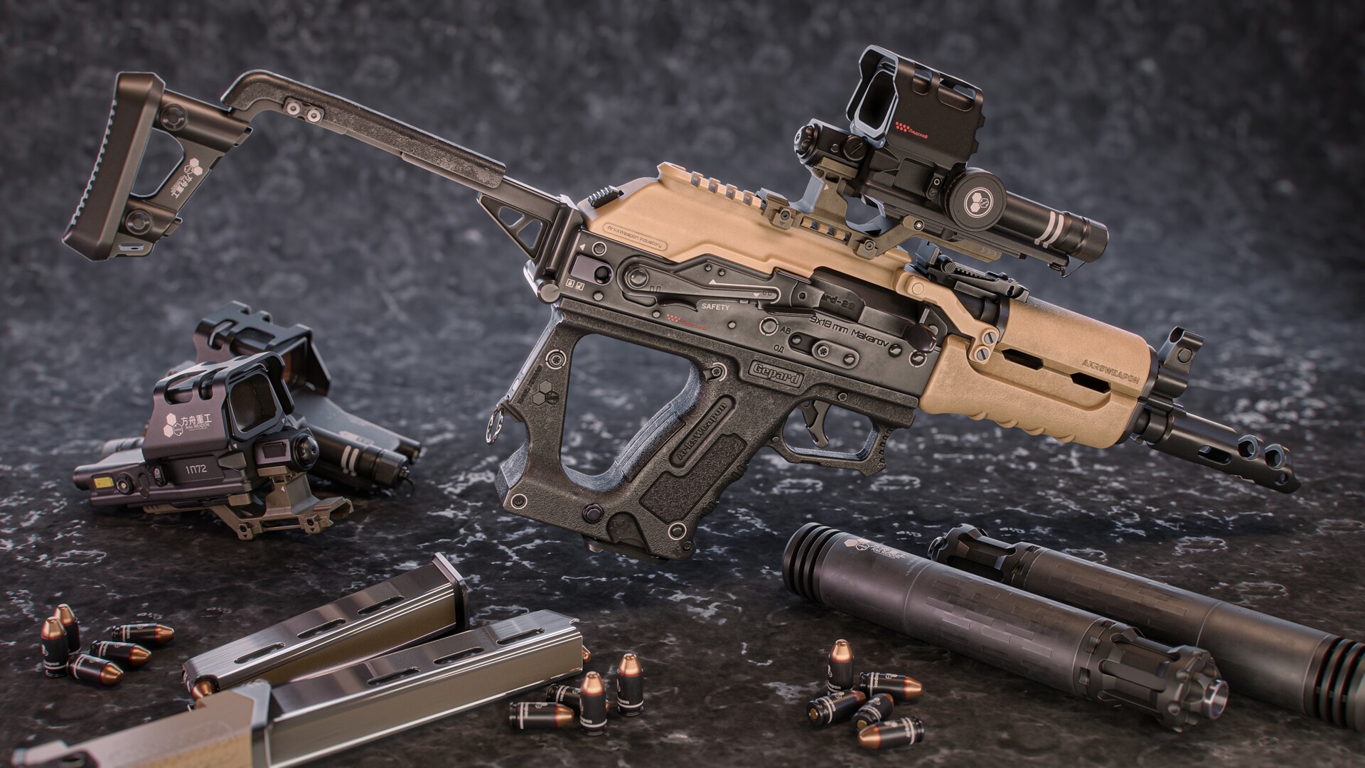 Ark Noya - Futuristic Gepard 9mm SMG kits