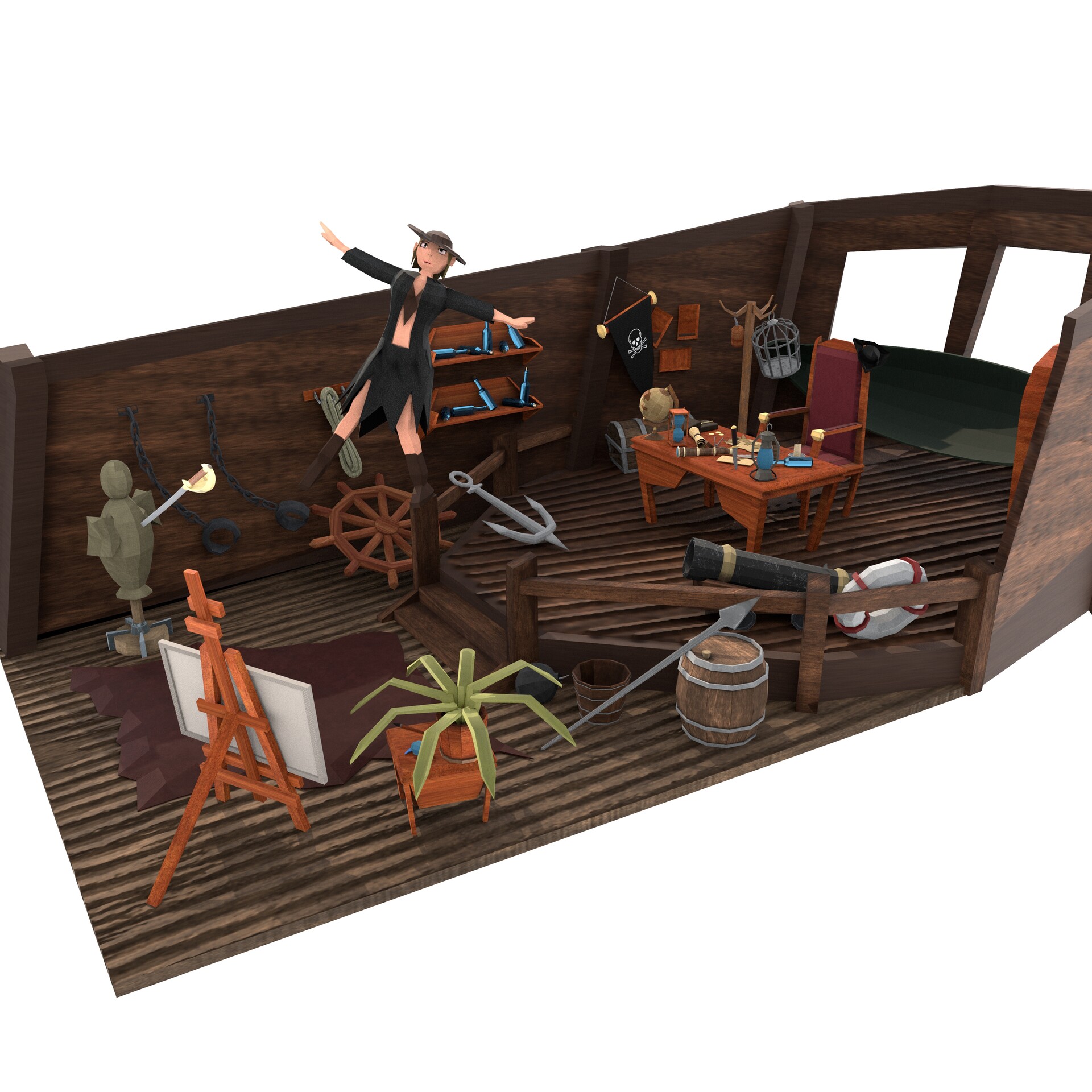 ArtStation - Low Poly Pirate Cabin