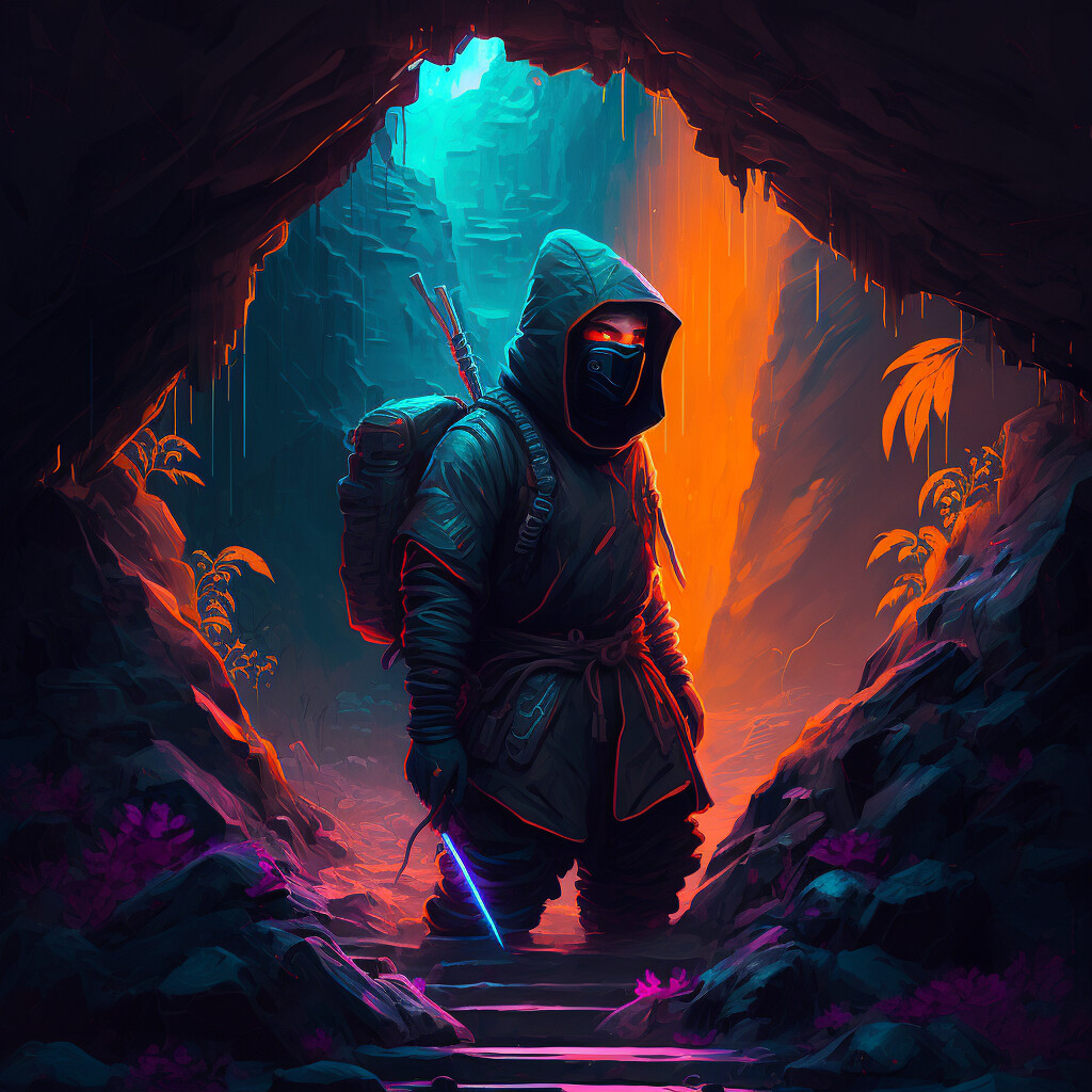 ArtStation - Neon ninja in a cave