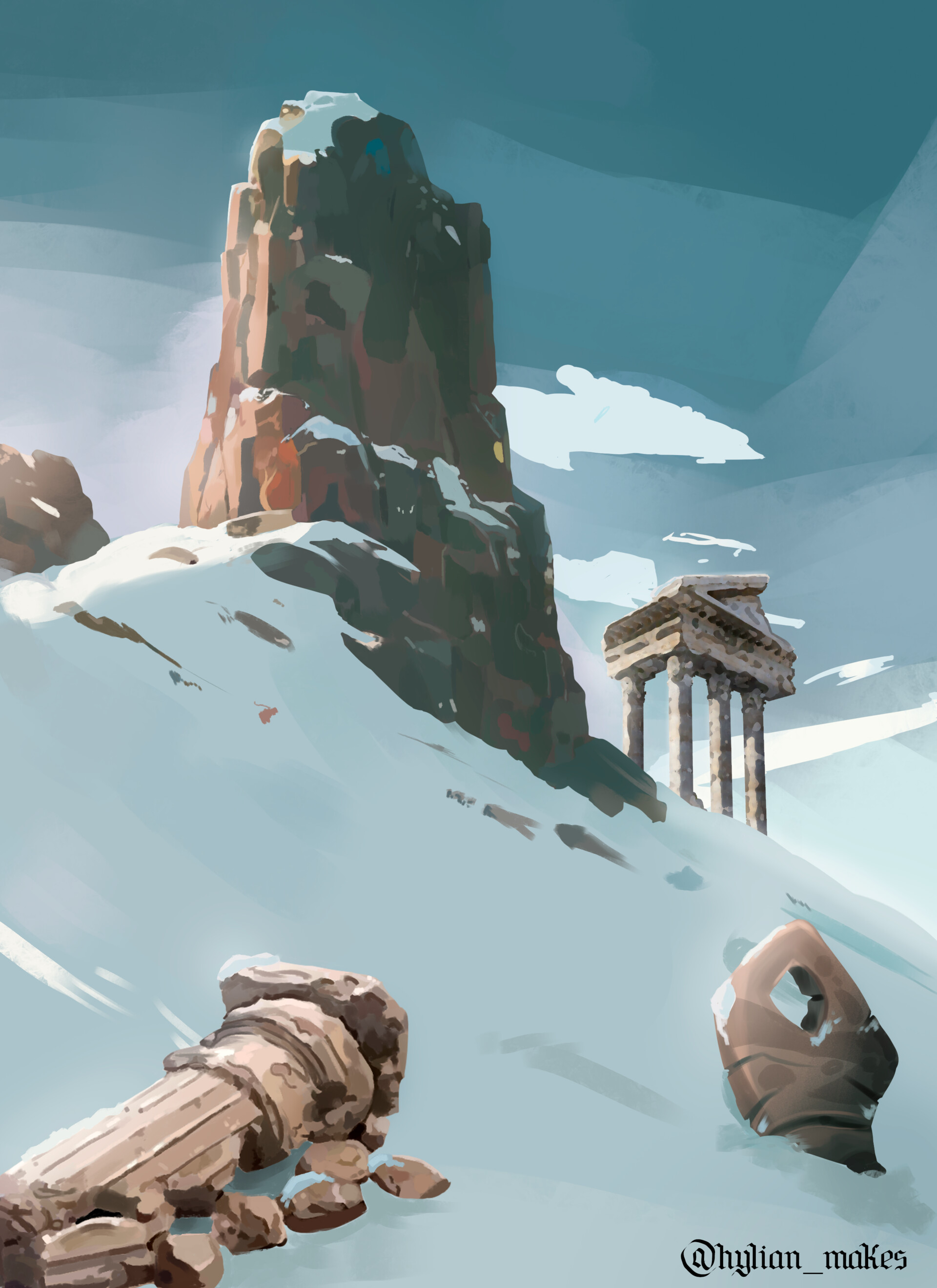 ArtStation - Snow landscape with greek ruins
