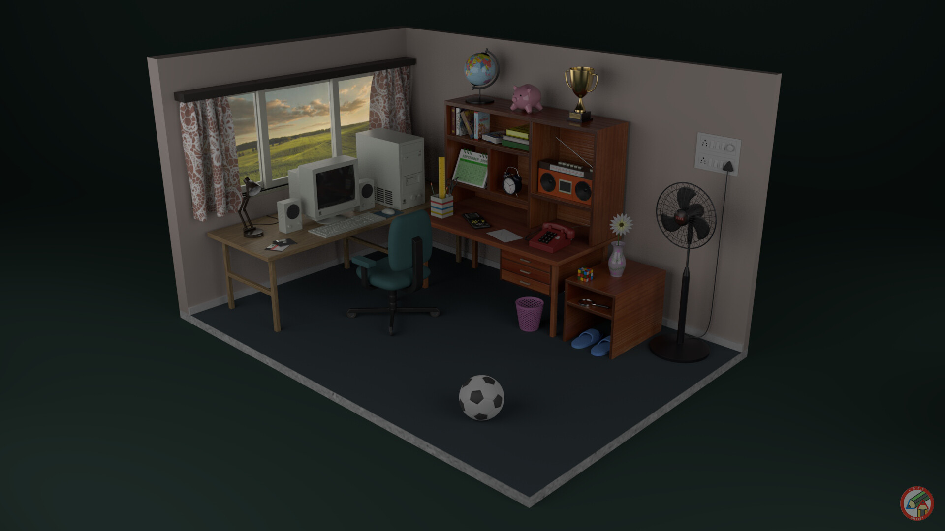 ArtStation - 90s Computer Room (Miniature 3D Model)