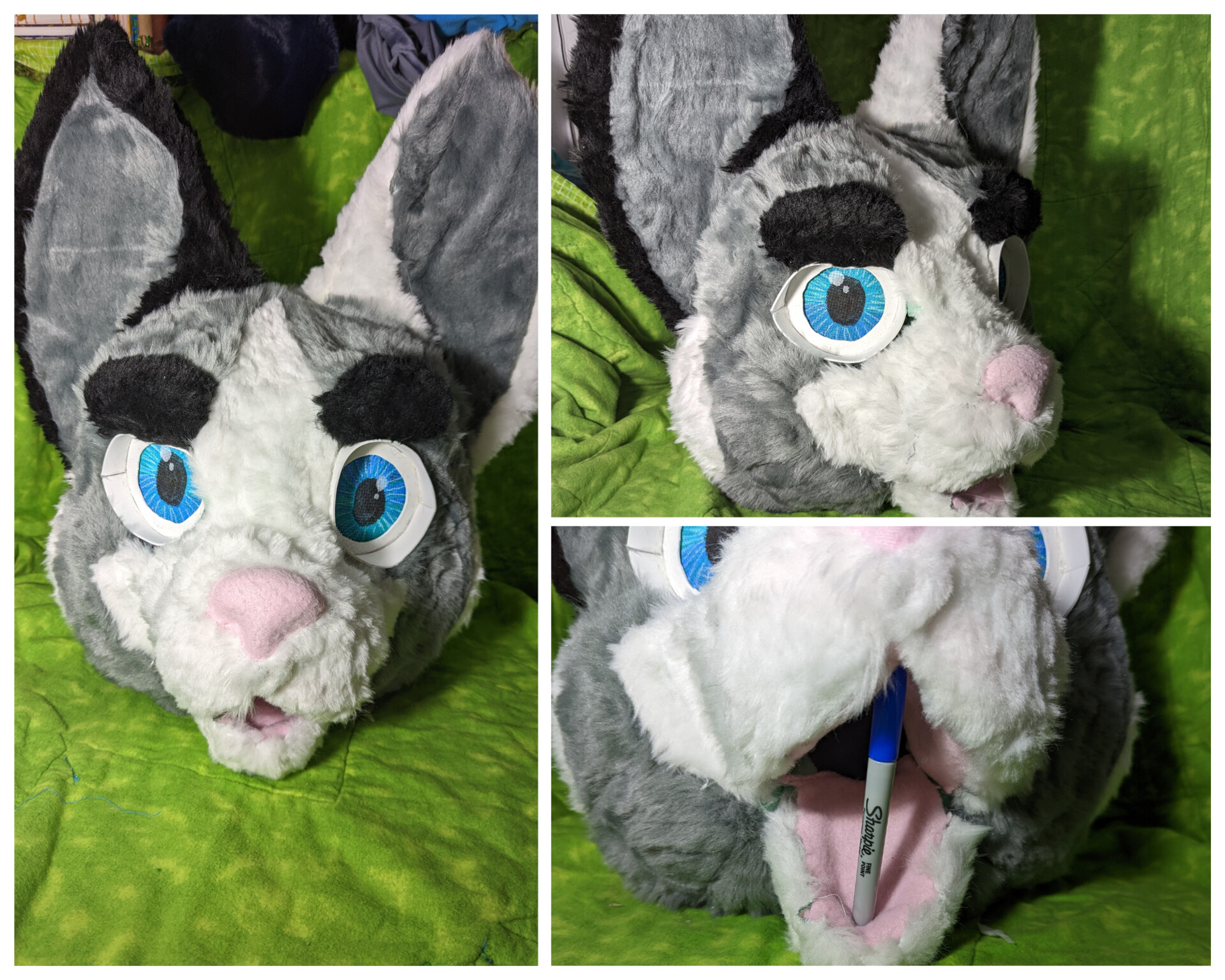 ArtStation - Black, Gray and White Cat Fursuit Head