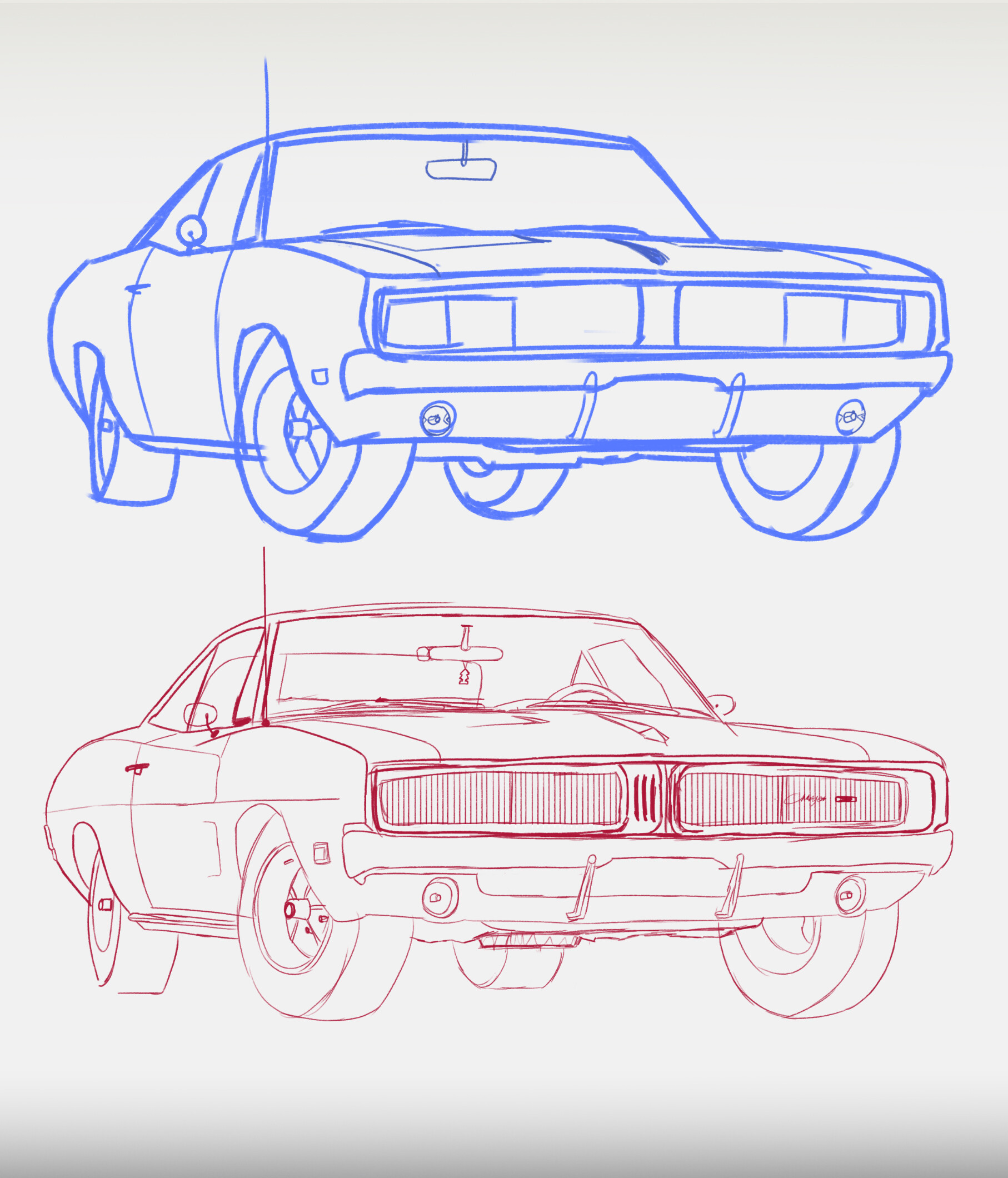 1969 Dodge Charger With Blower Drawing