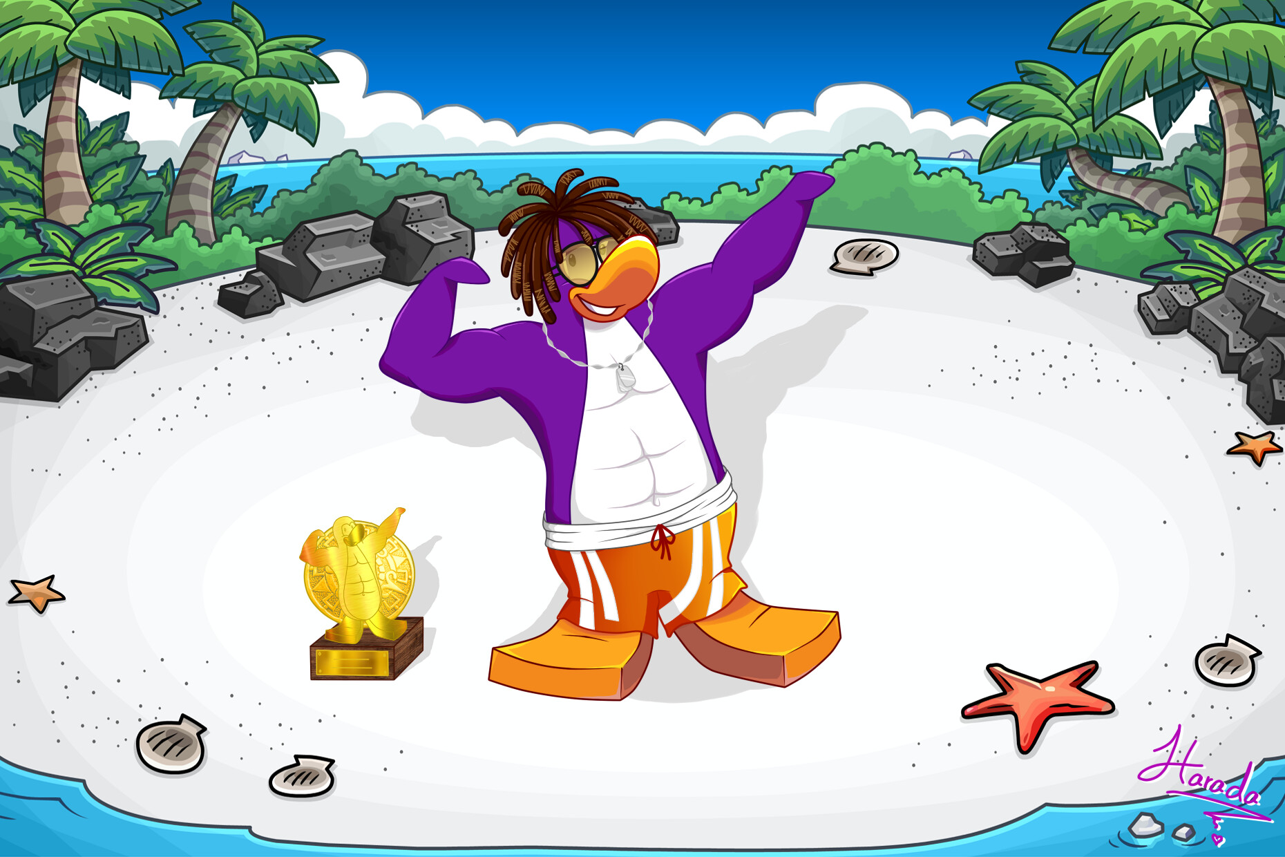 Lady Harada - Commission - a very muscular penguin.