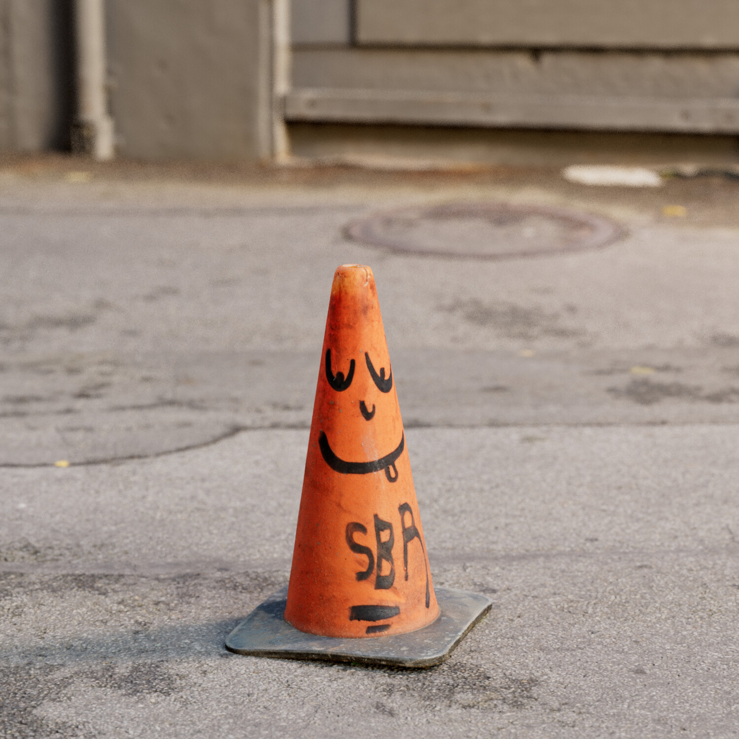 ArtStation - Red traffic cone with graffity smiley face