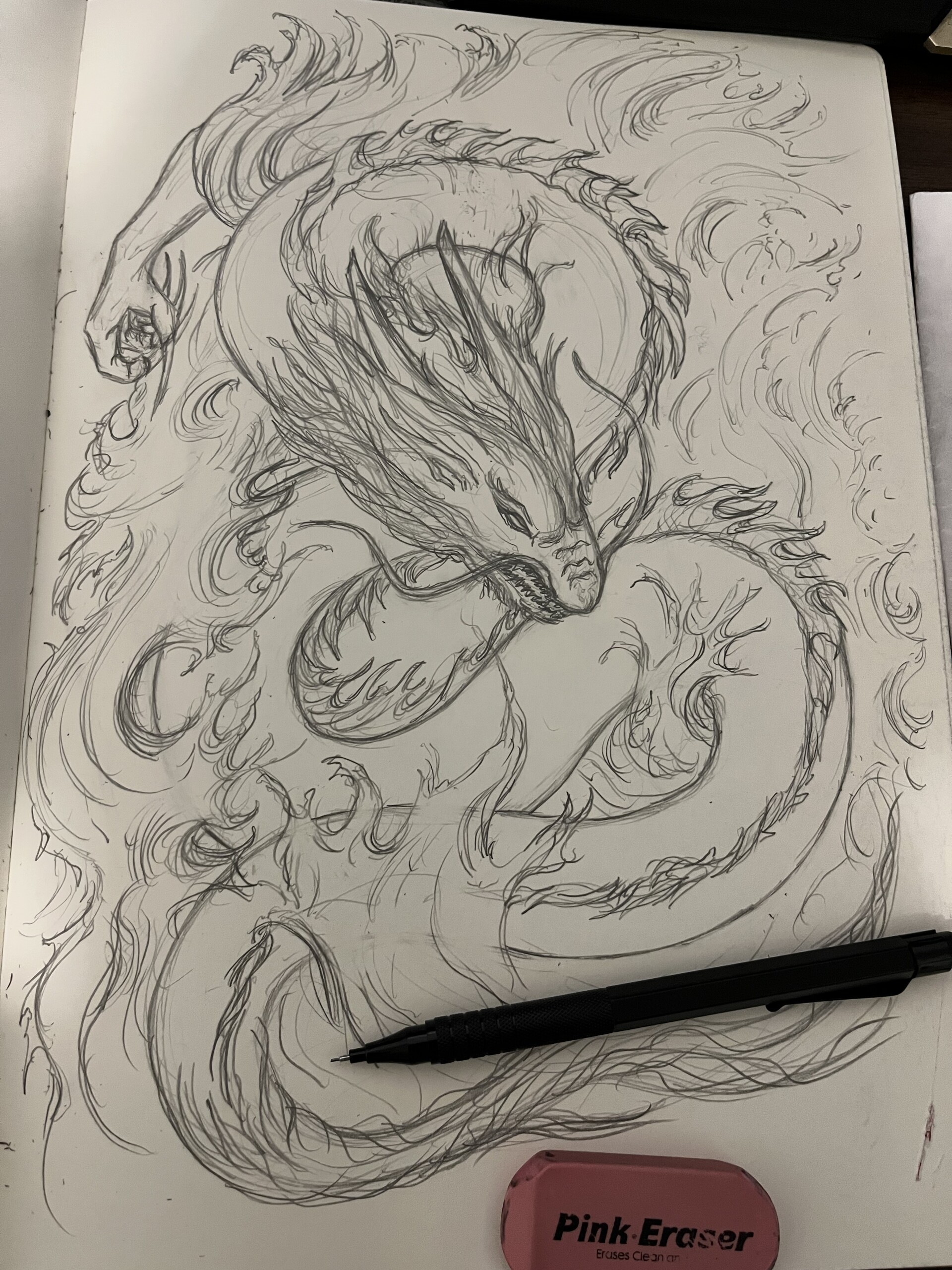 Japanese Dragon Drawings In Pencil