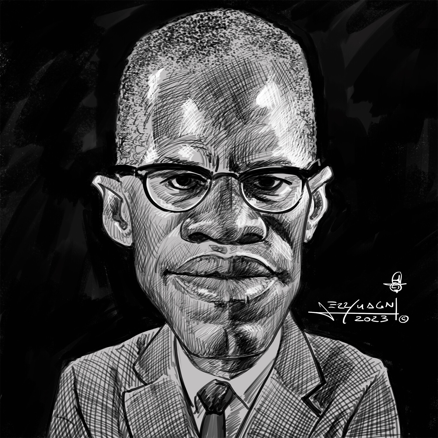 ArtStation - Malcom X caricature