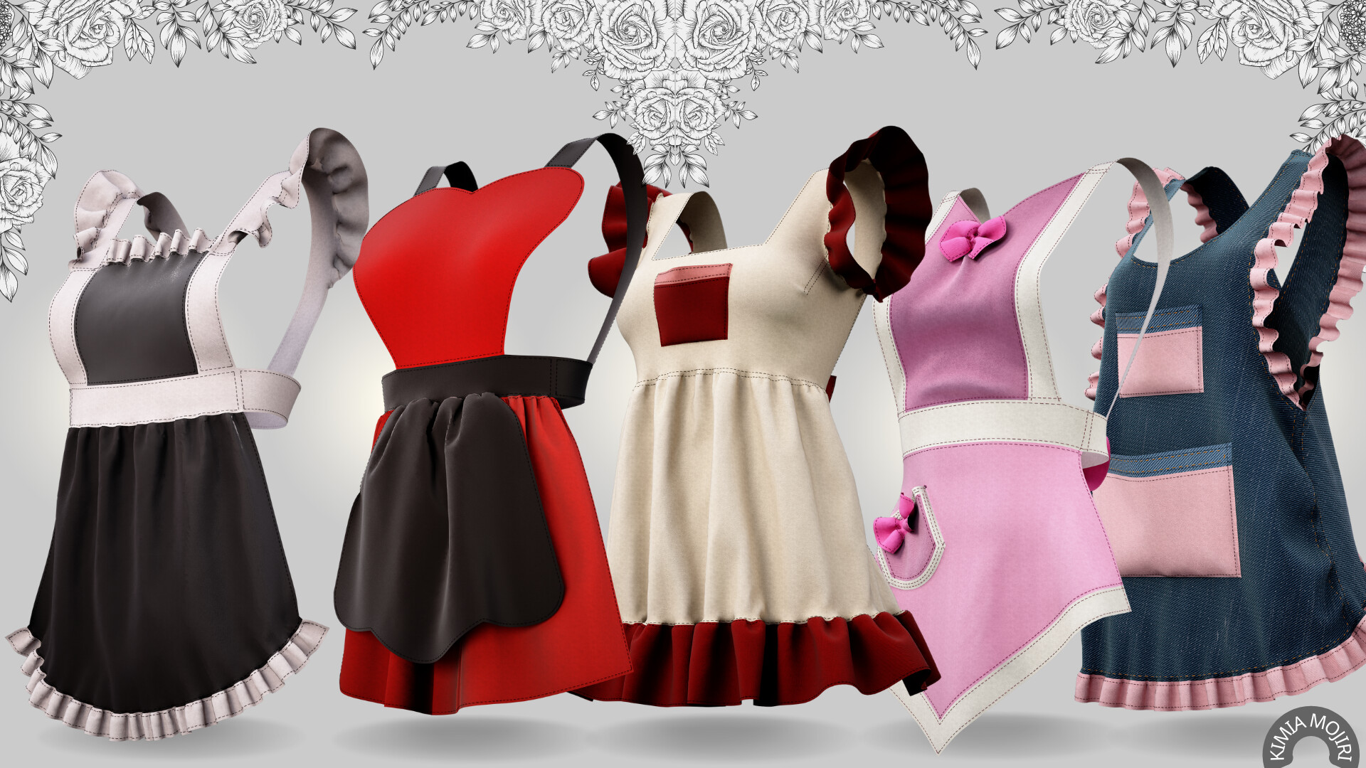 ArtStation - 5 Apron Models - Texture - VOL.2 - Marvelous Designer ...