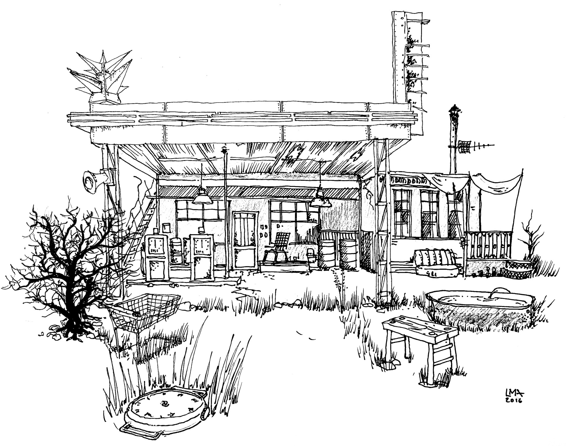 Old Gas Station Drawing