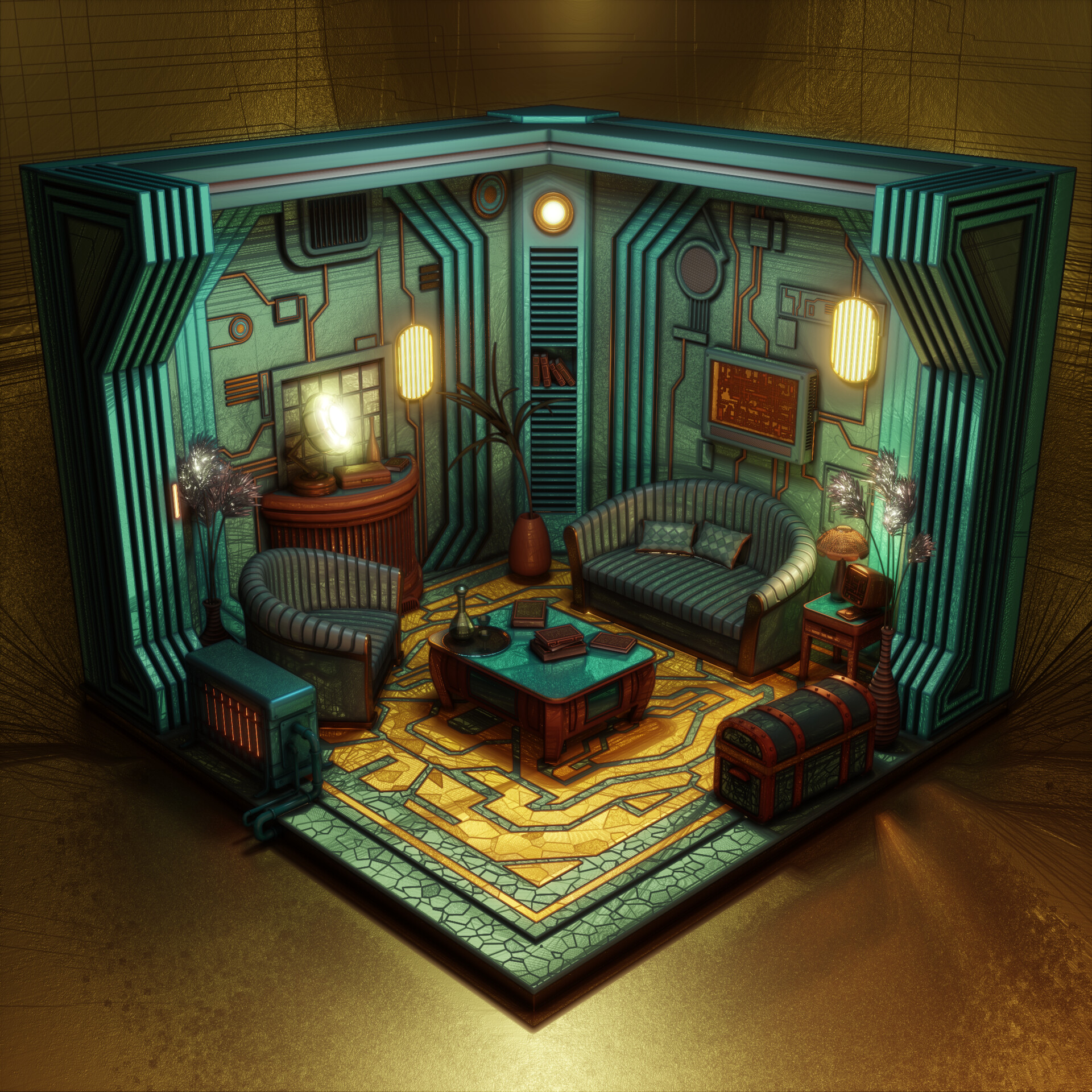 ArtStation - Retro Futuristic interior Diorama