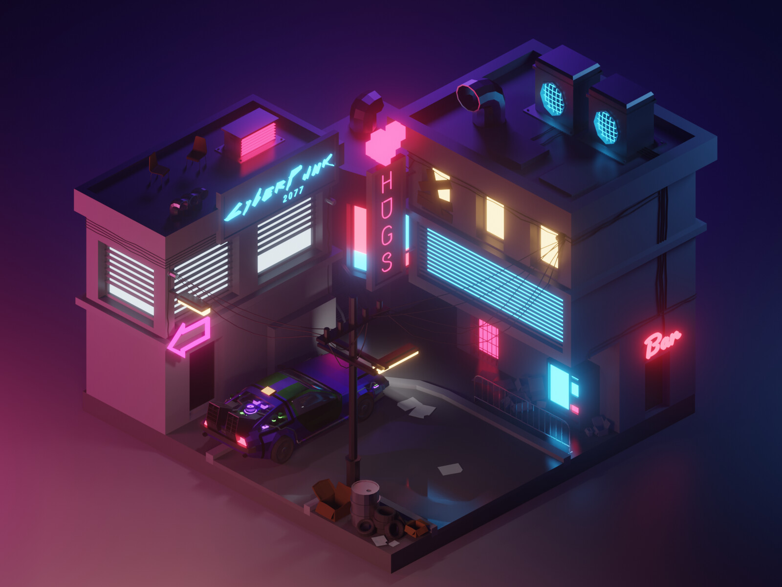 ArtStation - CyberPunk Scene | Low Poly
