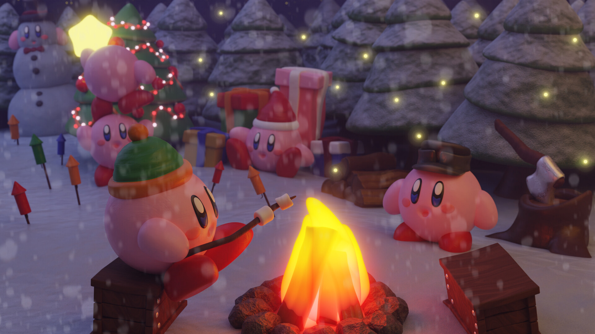 ArtStation - Kirby celebrating christmas (Fan art)