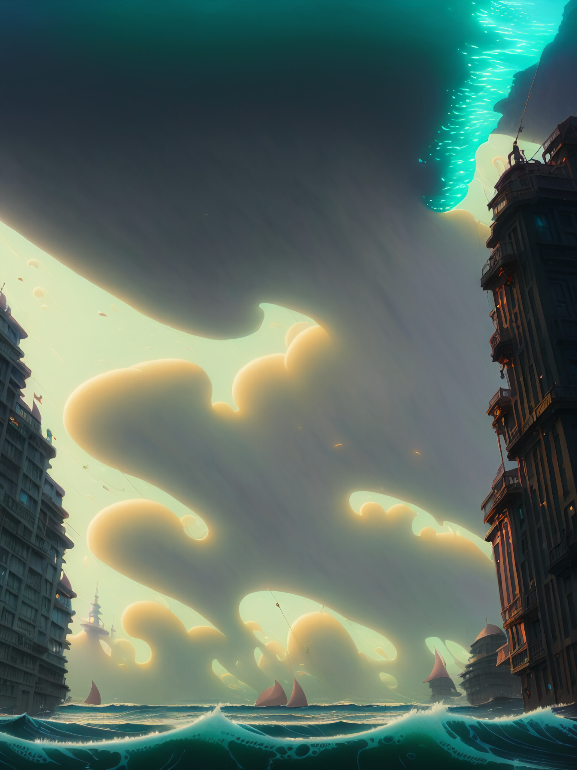 ArtStation - Buildings coming out of water