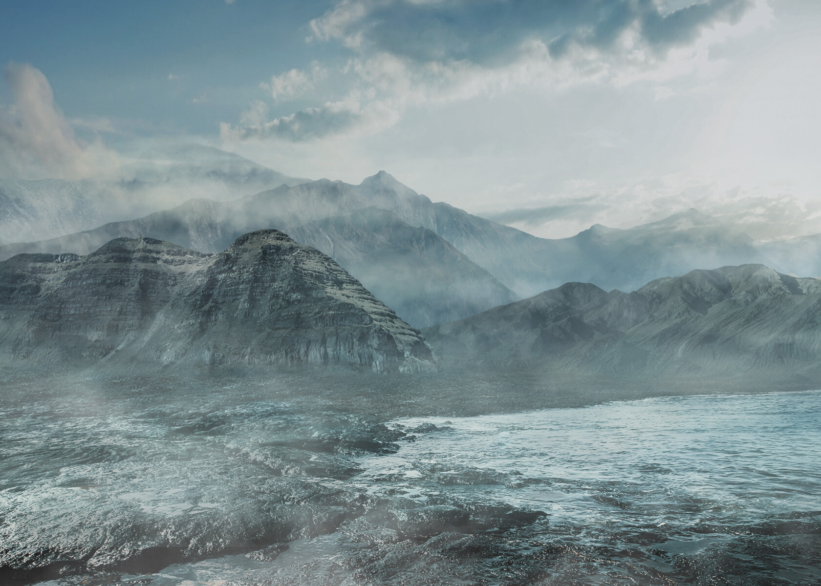 ArtStation - matte painting of cloudy landscape