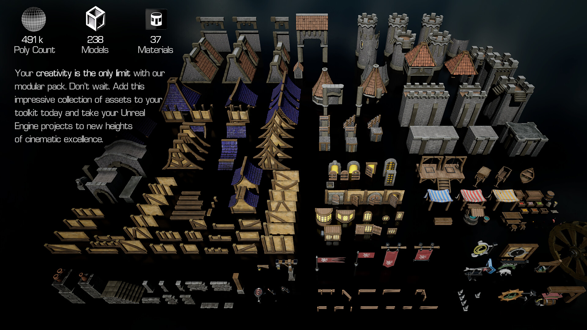3D Tudor - Blender & Unreal Engine Massive Modular Pack 250 Piece ...