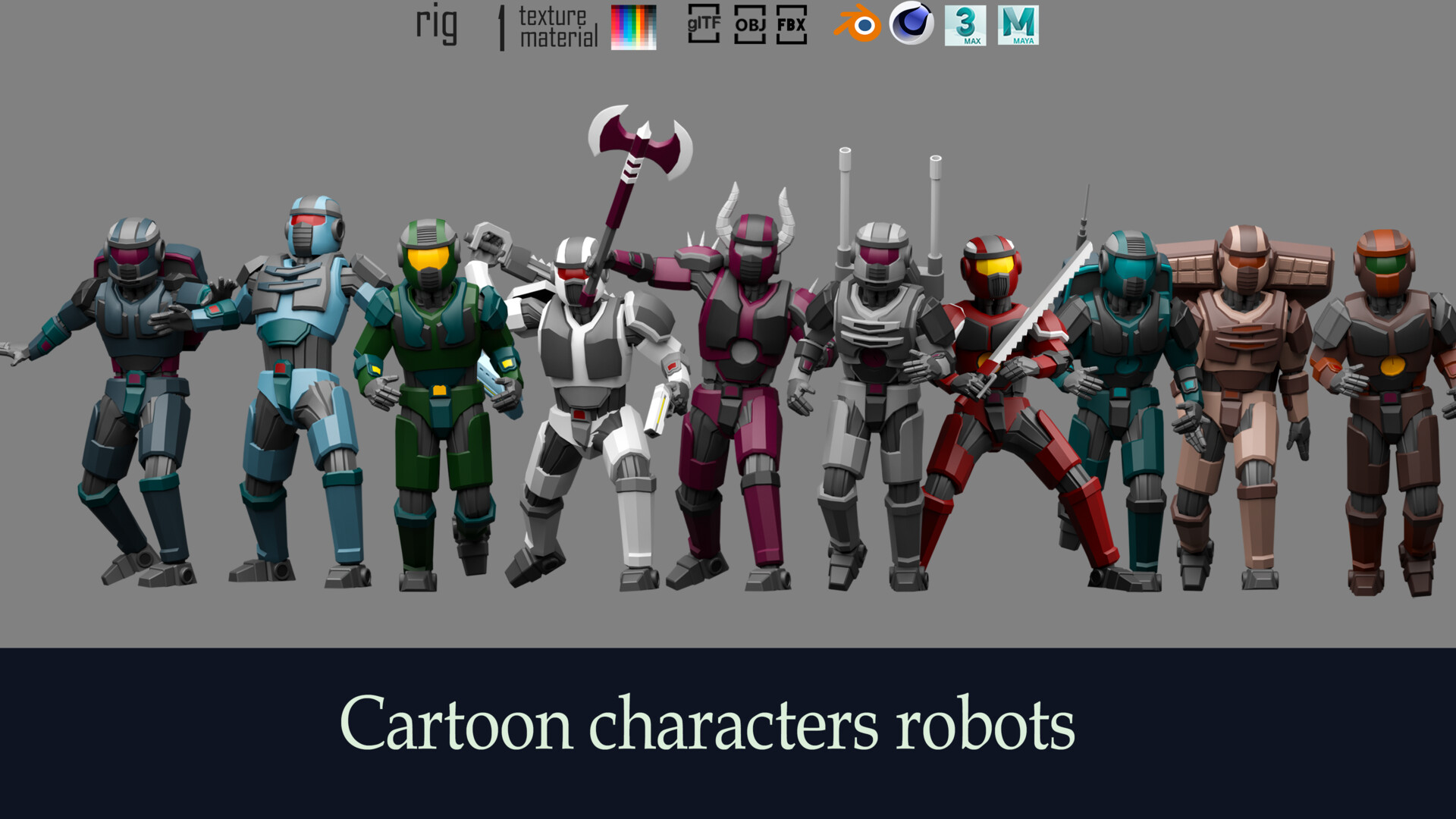 ArtStation - Cartoon characters robots Low Polly 3D model